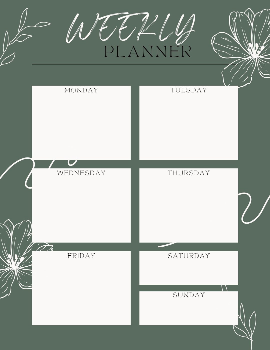 Minimalist Weekly Planner Printable, Landscape Layout (digital Download ...