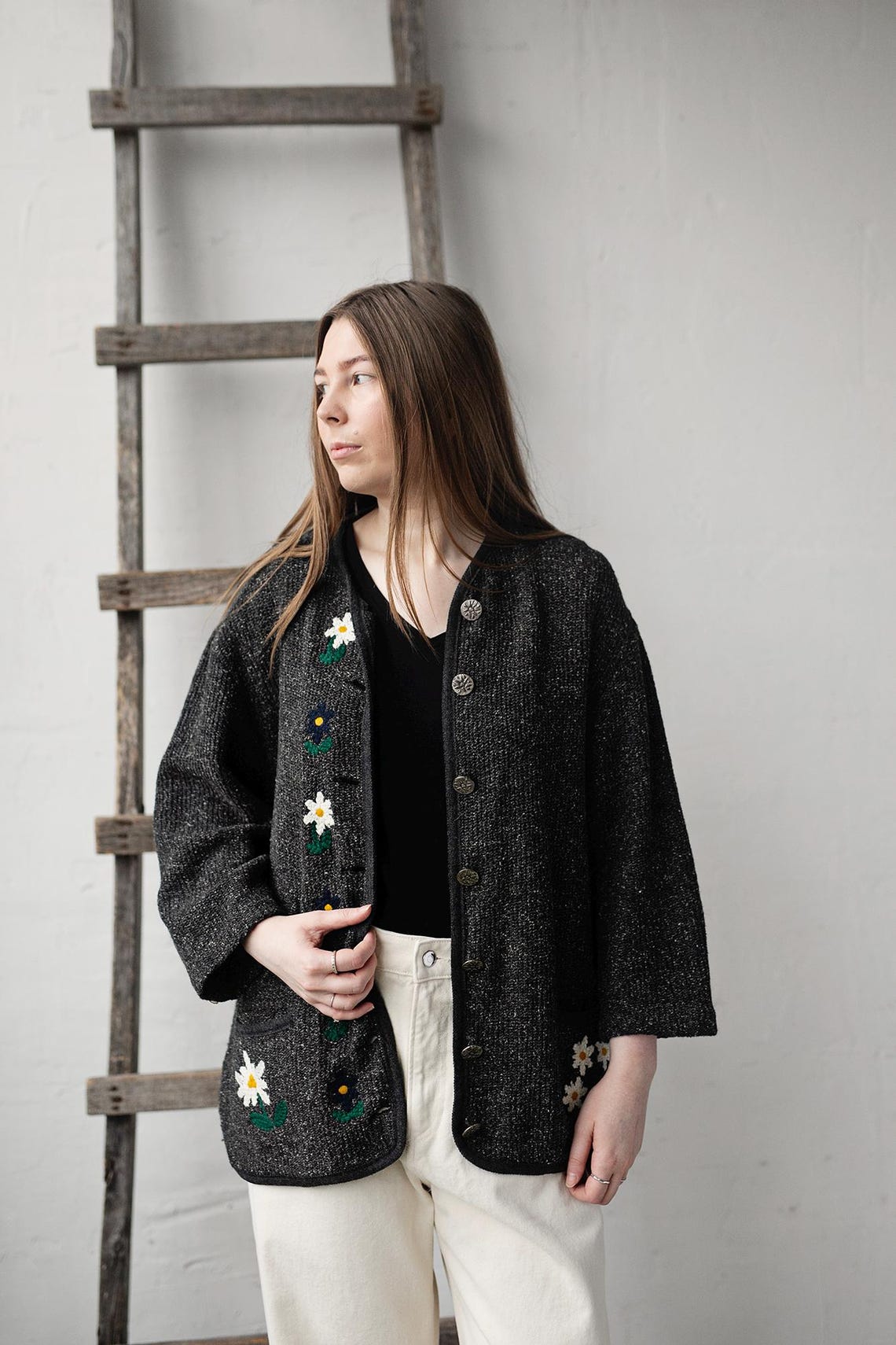 Vintage Austrian Wool Cardigan: Embroidered Trachten Jacket, Size L/XL ...