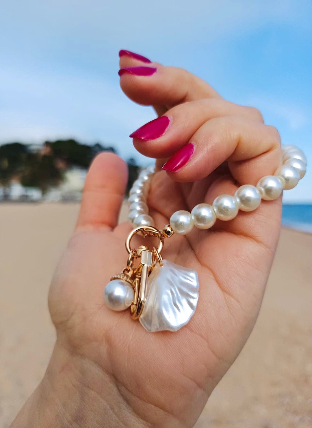 Pearl High Quality Purse Chain, Elegant Pearl Keychain,pearl Keyring ...
