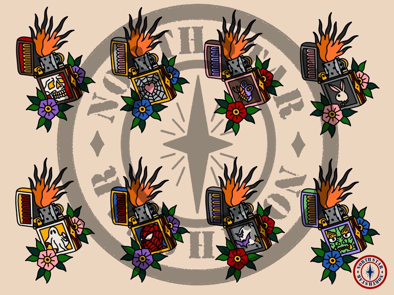 Classic Lighter Traditional Tattoo Flash Sheet - Etsy Australia