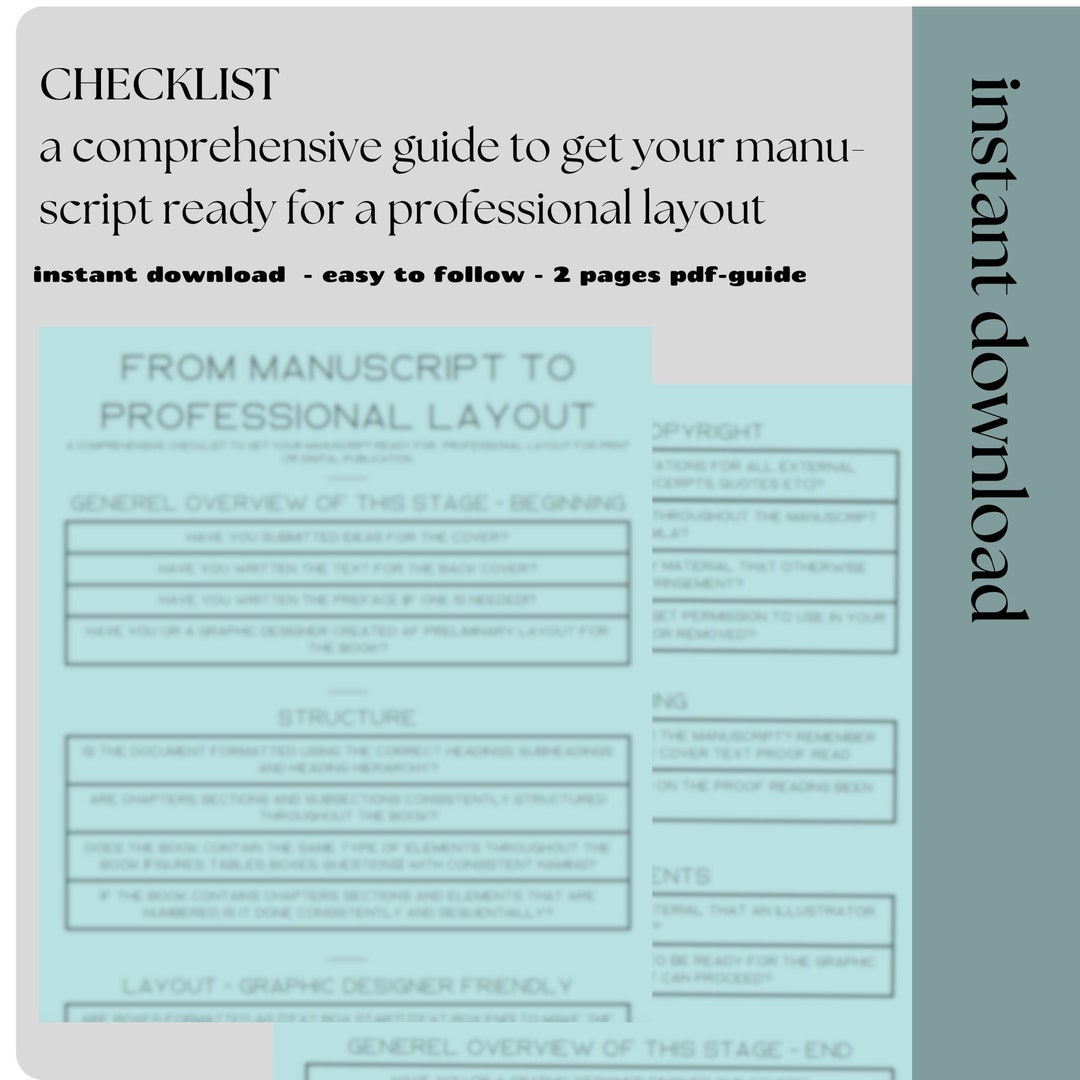 Checklist - Manuscript to Layout, Nonfiction - Etsy