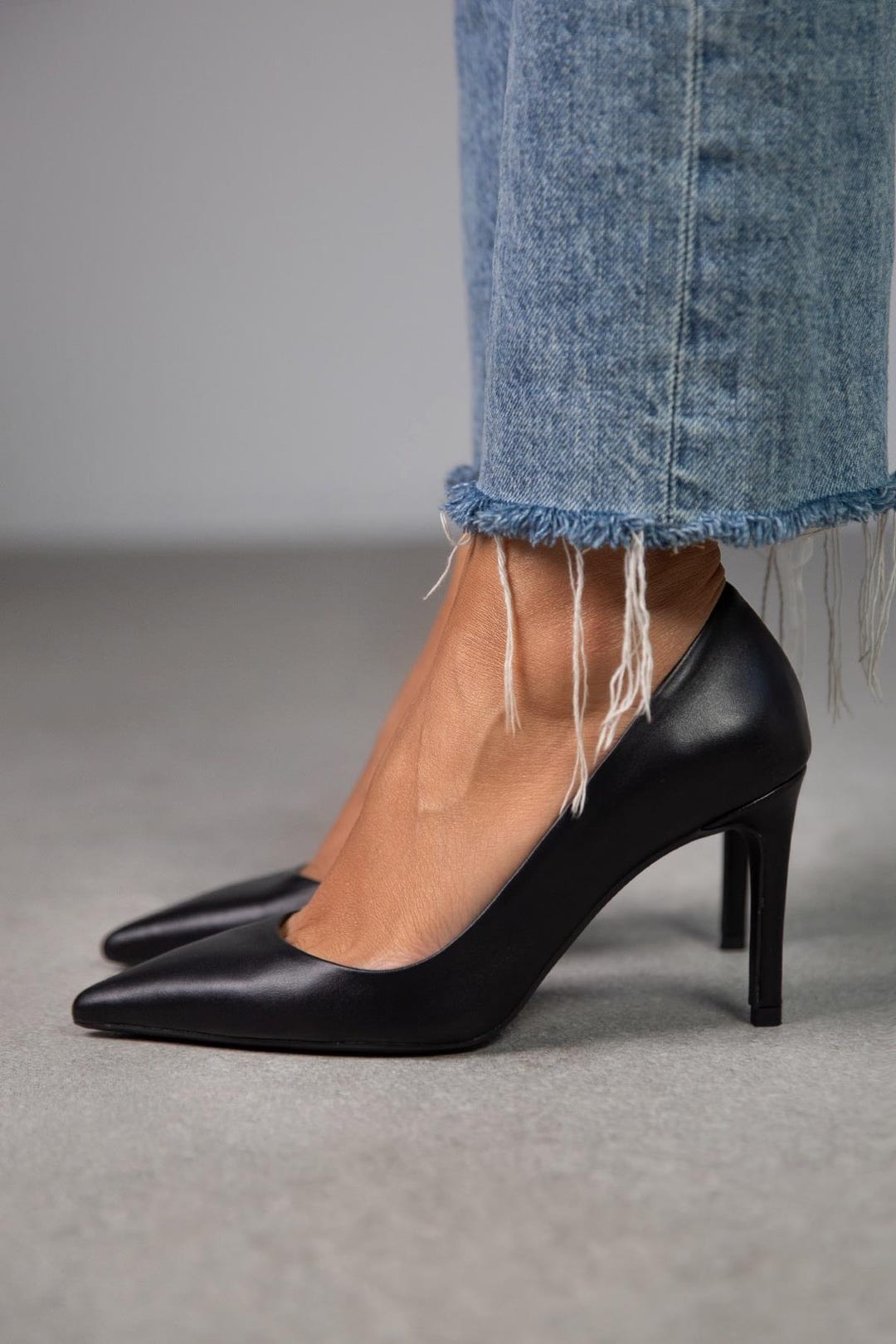 Black Genuine Leather Stiletto Heels: Point Toe Ankle Strap Pumps - Etsy