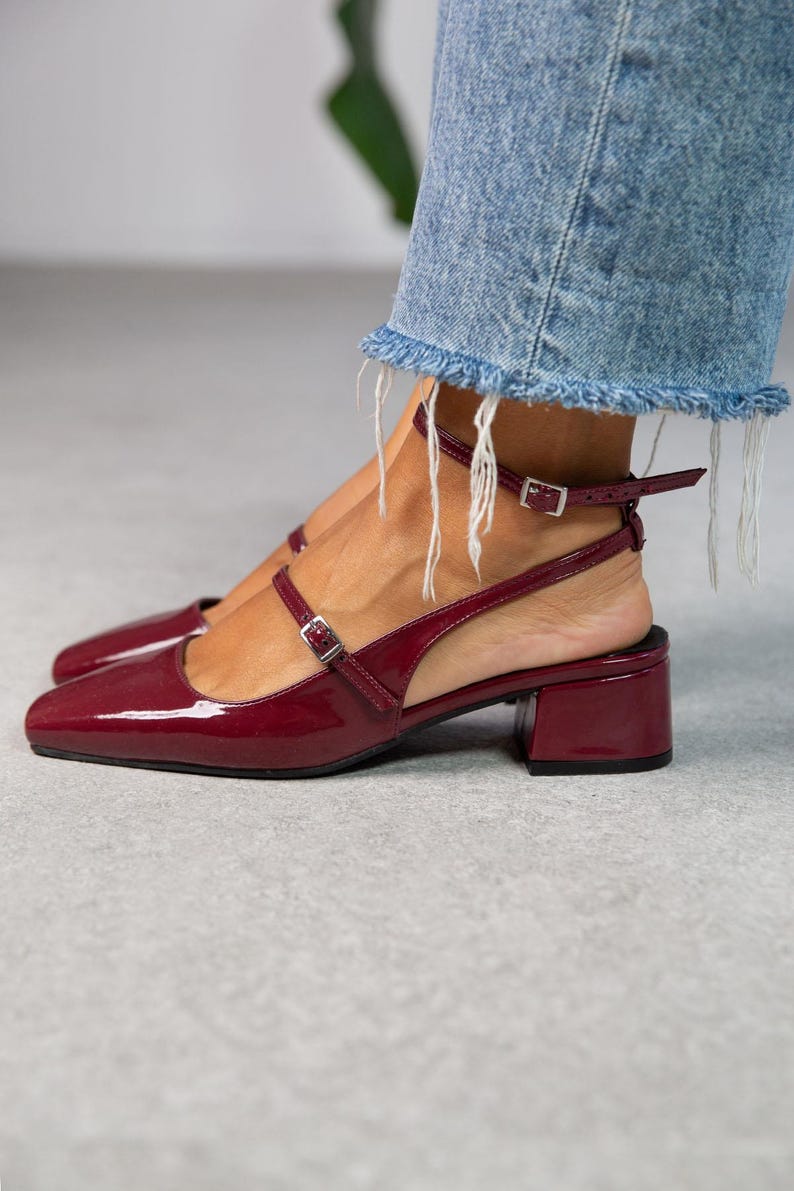 Red Patent Leather,elegance Pumps,round Toe Slingback,closed Toe ...