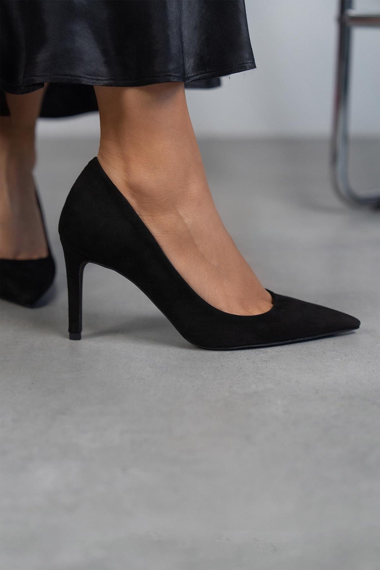 Black Genuine Leather Stiletto Heels: Point Toe Ankle Strap Pumps - Etsy