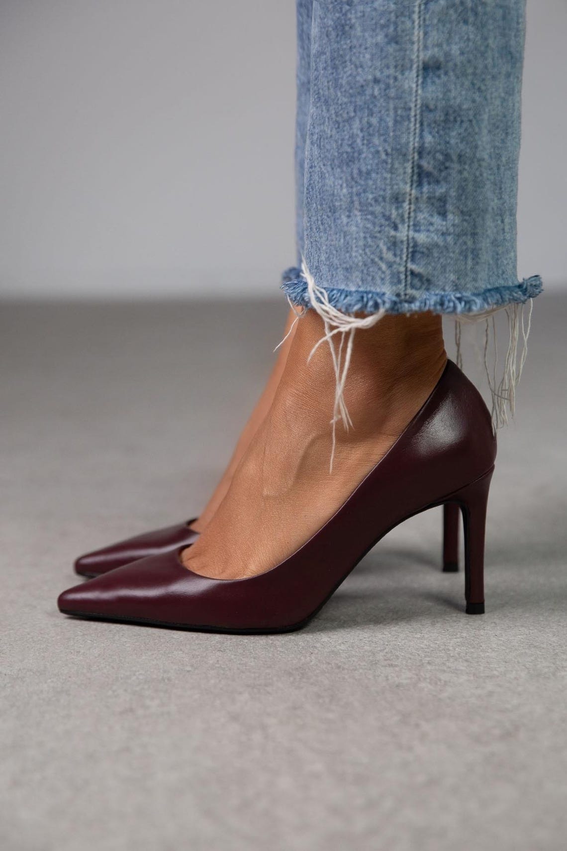 Black Genuine Leather Stiletto Heels: Point Toe Ankle Strap Pumps - Etsy