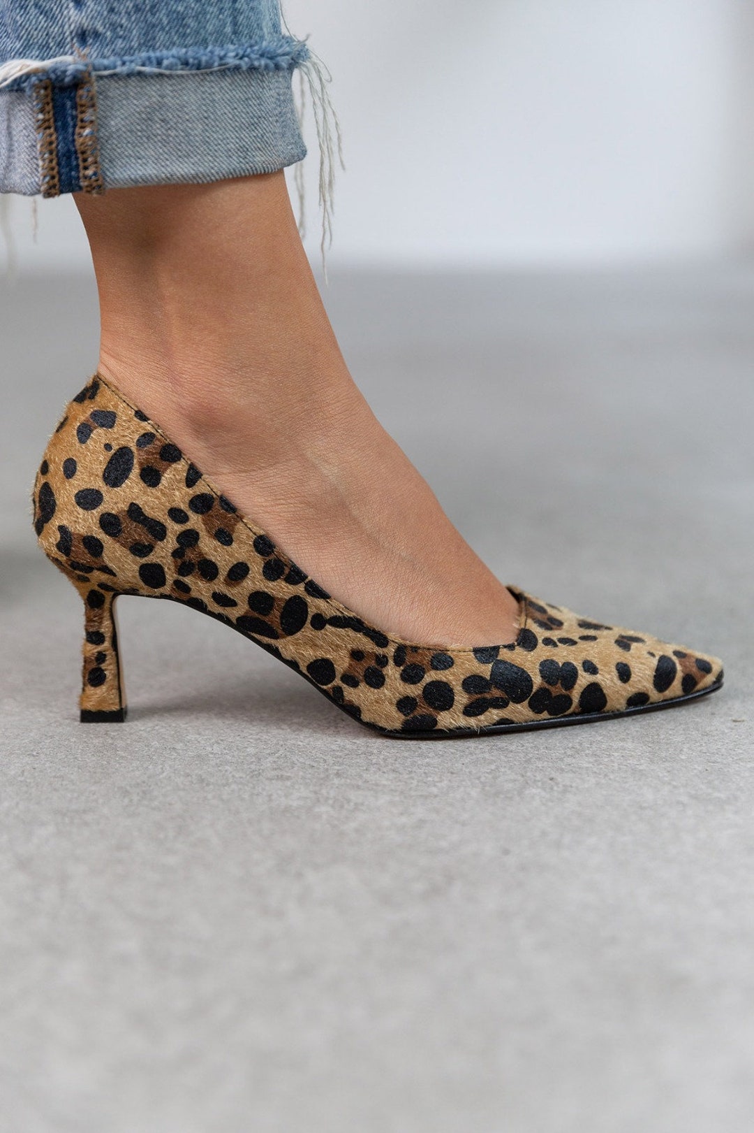 Leopard Fabric High Heels Shoes,patent Leather,pointed Toe Shoes ...