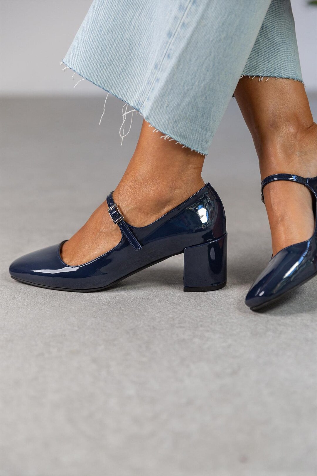 Navy Blue Patent Leather Woman Pumps,hanndmade Shoes,patent Pumps ...