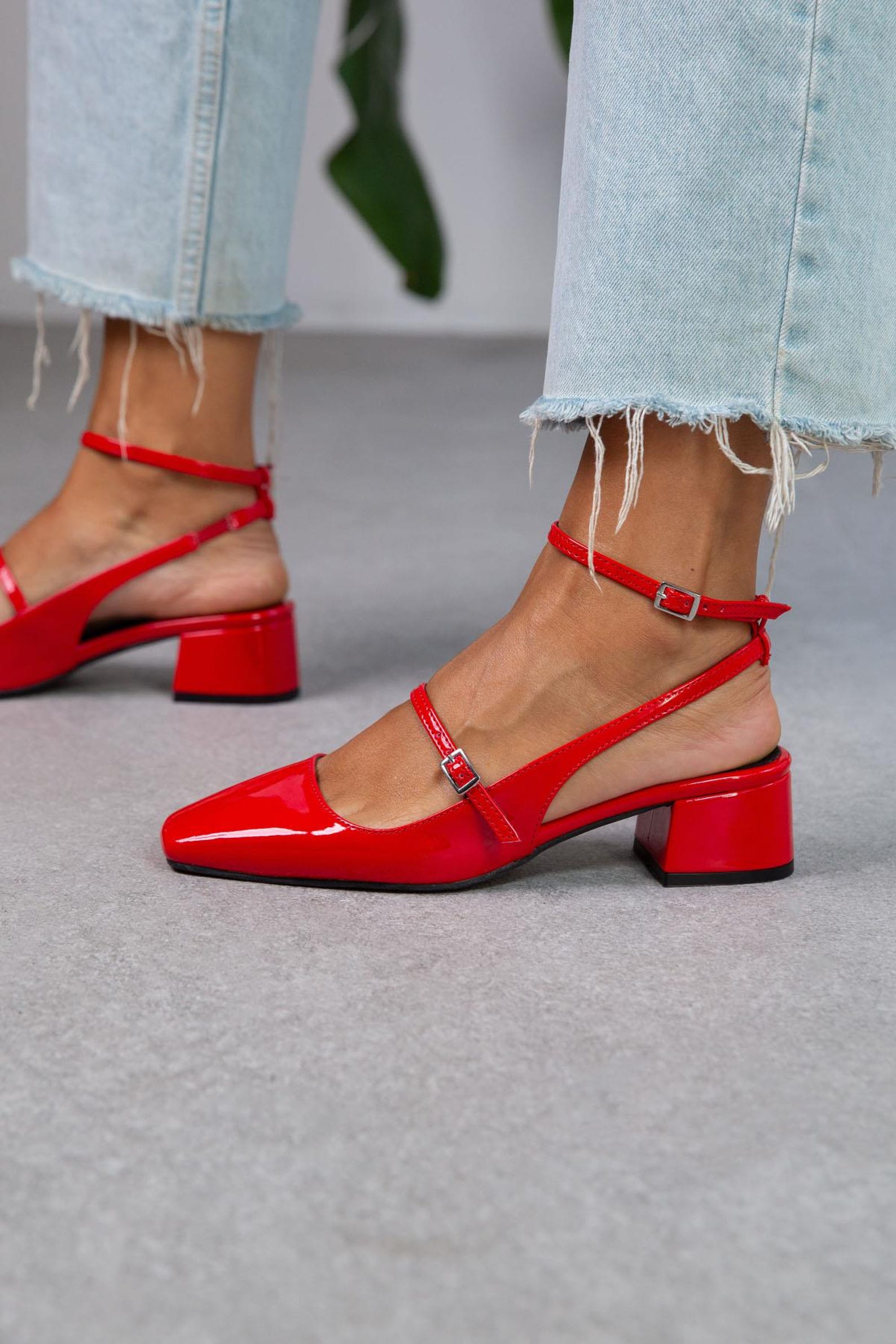 Red Patent Leather,elegance Pumps,round Toe Slingback,closed Toe ...