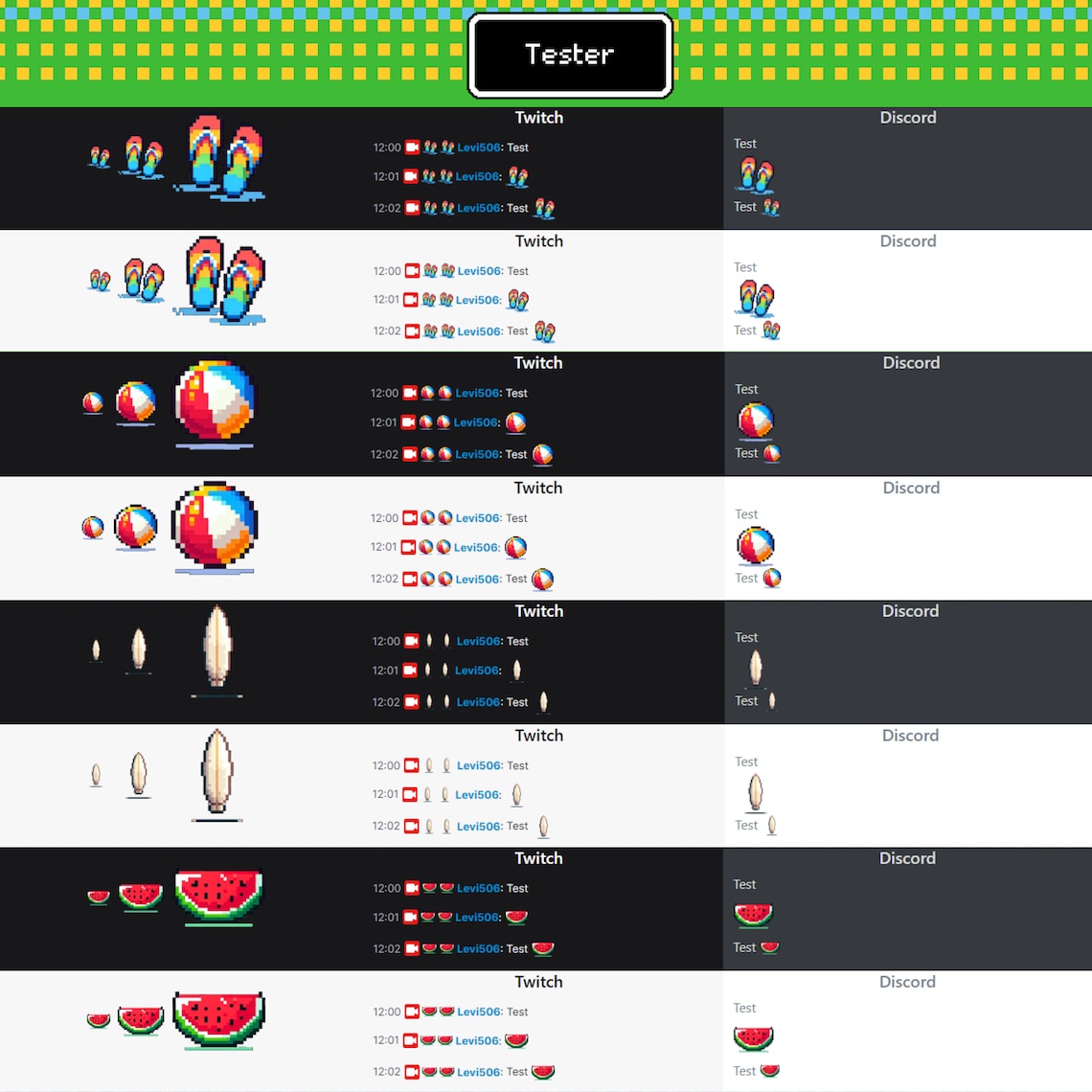 Cute Summer Theme Pixel Art Style Sub, Bid, Emotes Badge for Twitch and ...