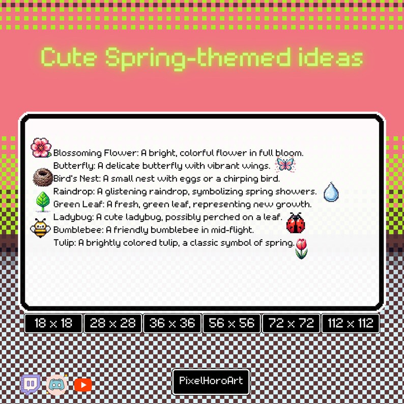 Cute Spring Theme Pixel Art Style Sub, Bid, Emotes Badge for Twitch and ...