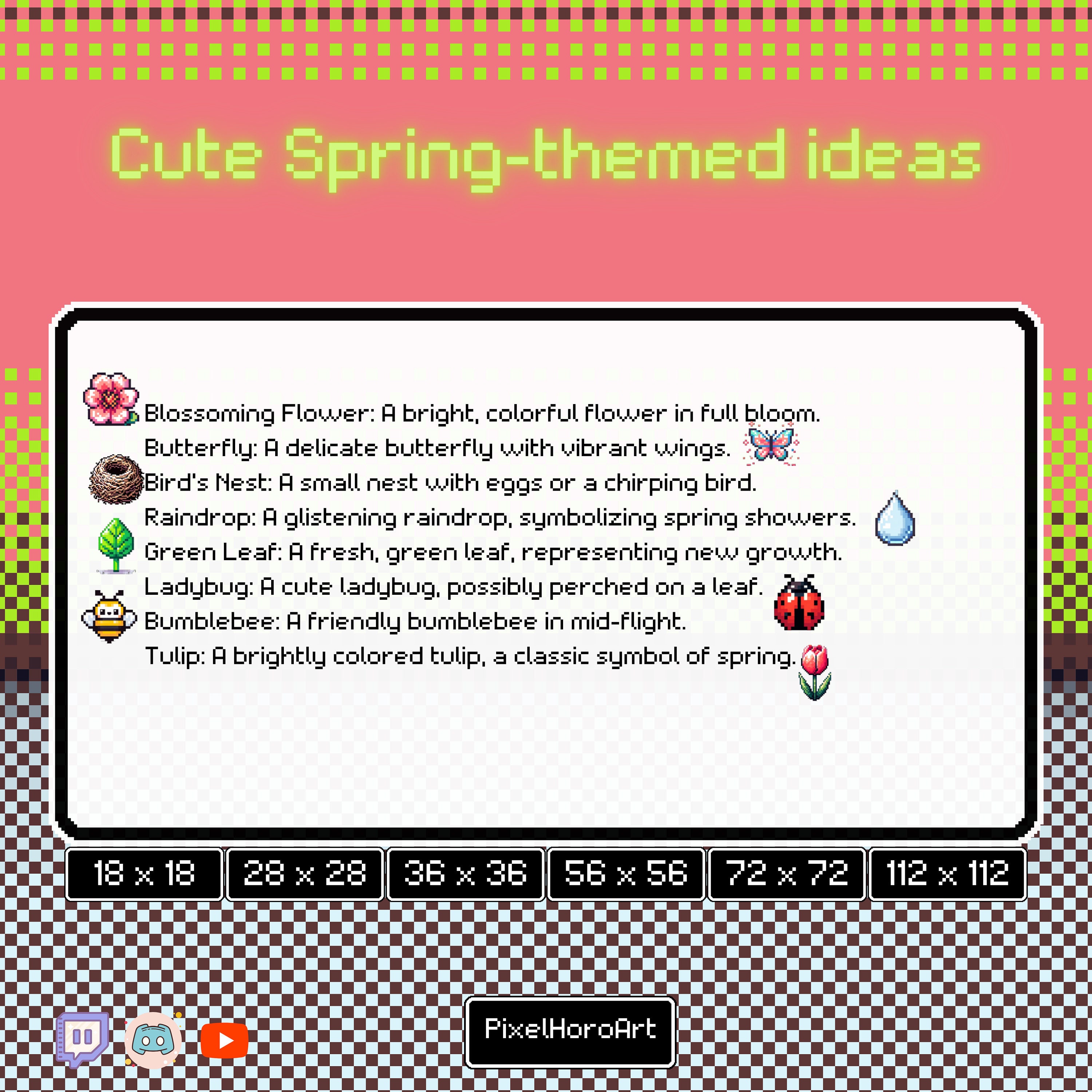 Cute Spring Theme Pixel Art Style Sub, Bid, Emotes Badge for Twitch and ...