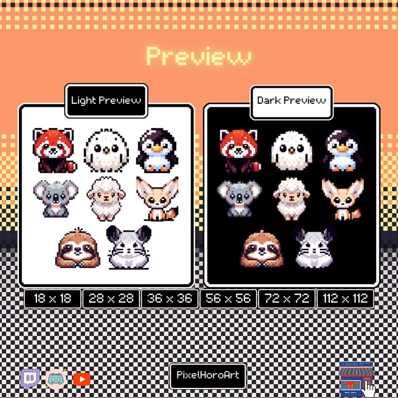 Cute Animal Theme Set 2 Pixel Art Style Sub, Bid, Emotes Badge for ...