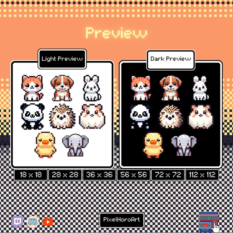 Cute Animal Theme Pixel Art Style Sub, Bid, Emotes Badge for Twitch and ...