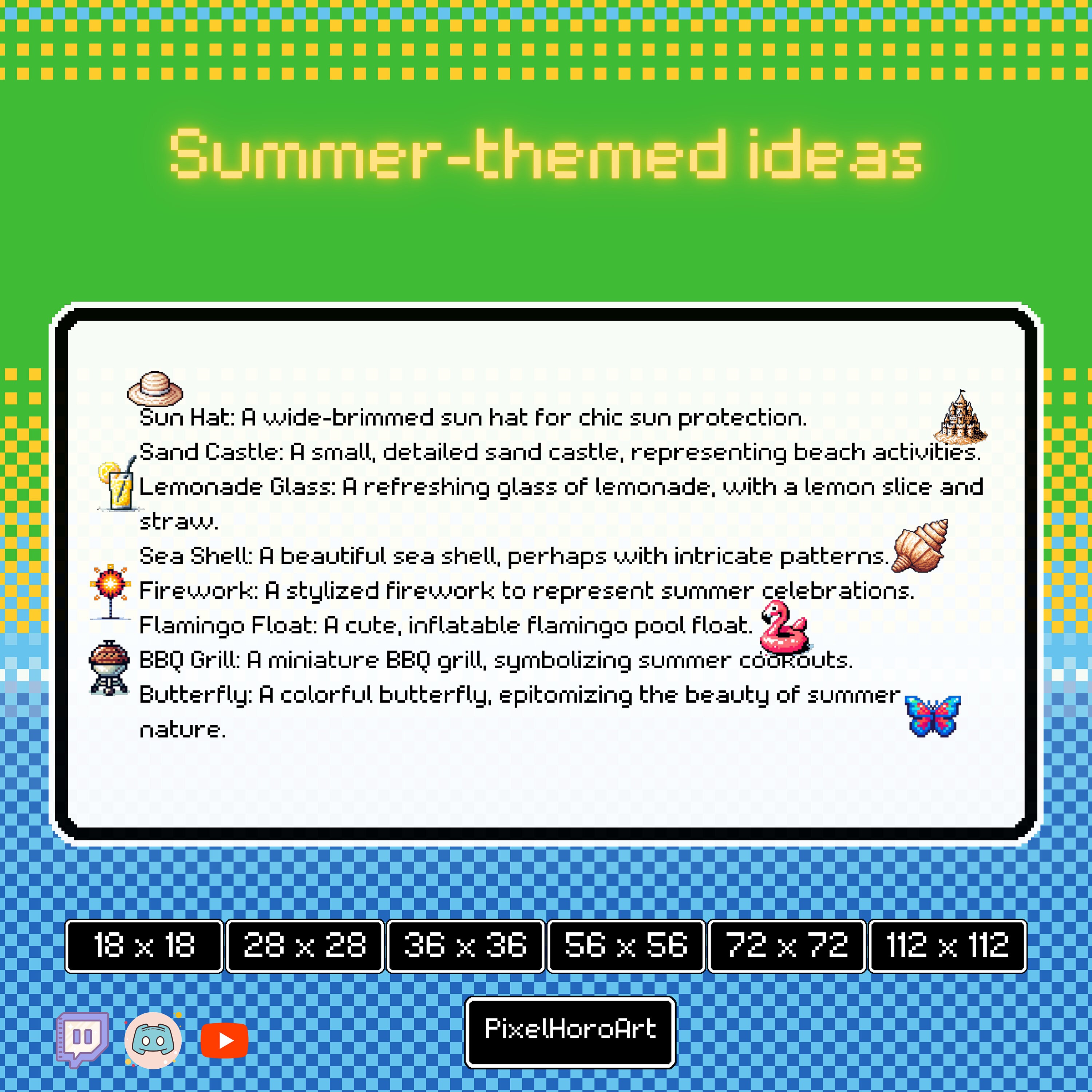 Cute Summer Theme Set 2 Pixel Art Style Sub, Bid, Emotes Badge for ...
