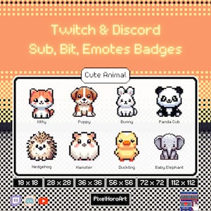 Cute Animal Theme Pixel Art Style Sub, Bid, Emotes Badge for Twitch and ...