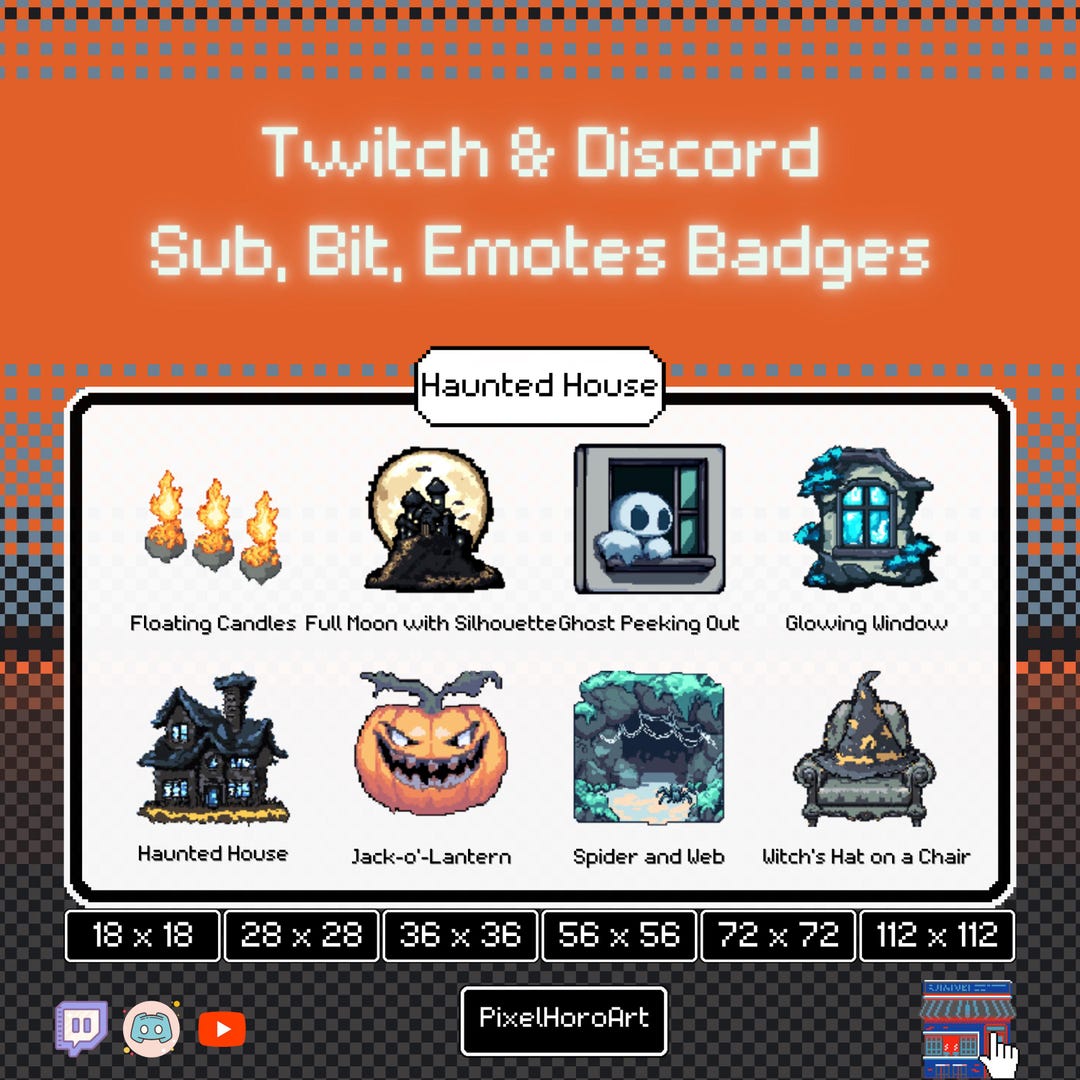 Haunted House Theme Pixel Art Style Sub, Bid, Emotes Badge for Twitch ...
