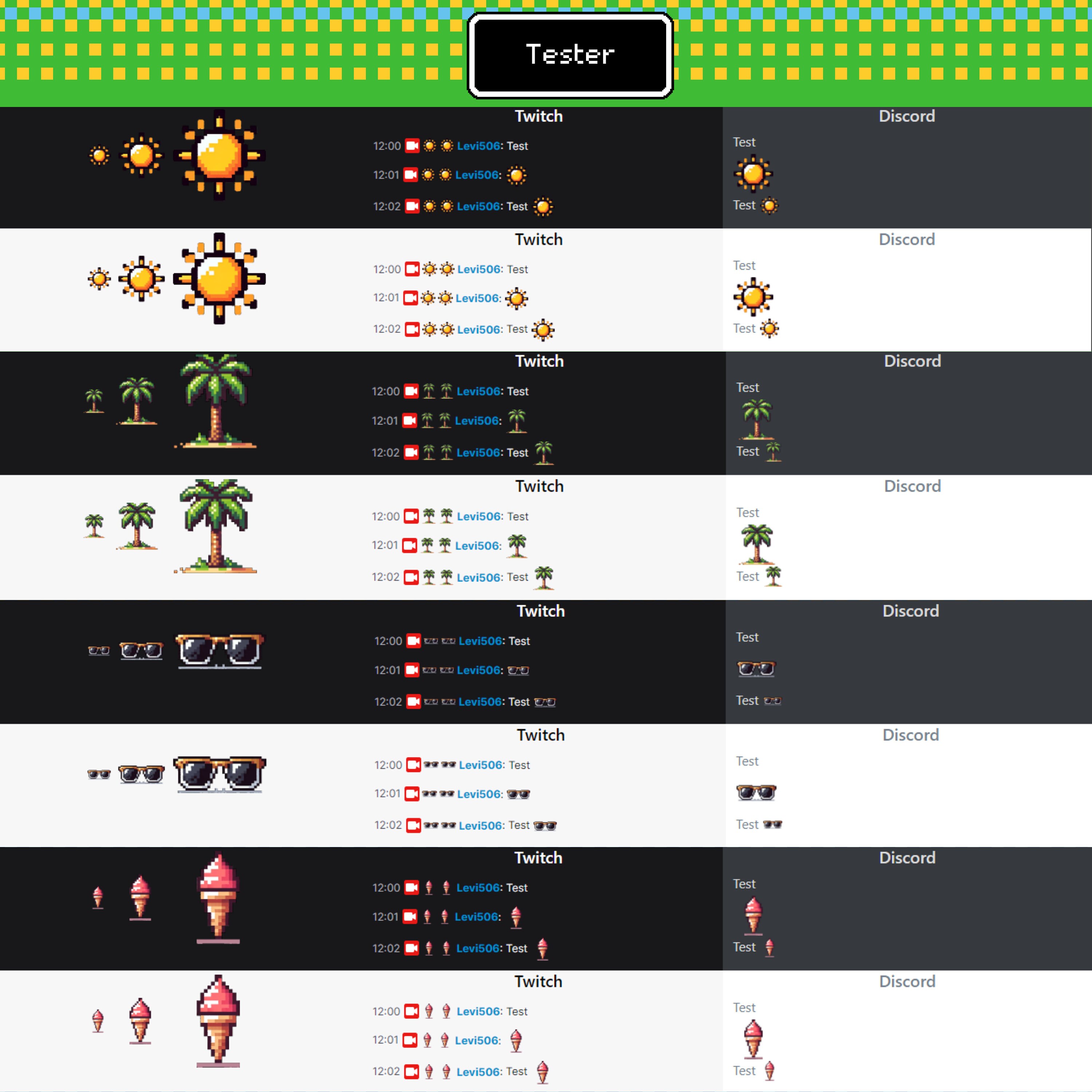 Cute Summer Theme Pixel Art Style Sub, Bid, Emotes Badge for Twitch and ...