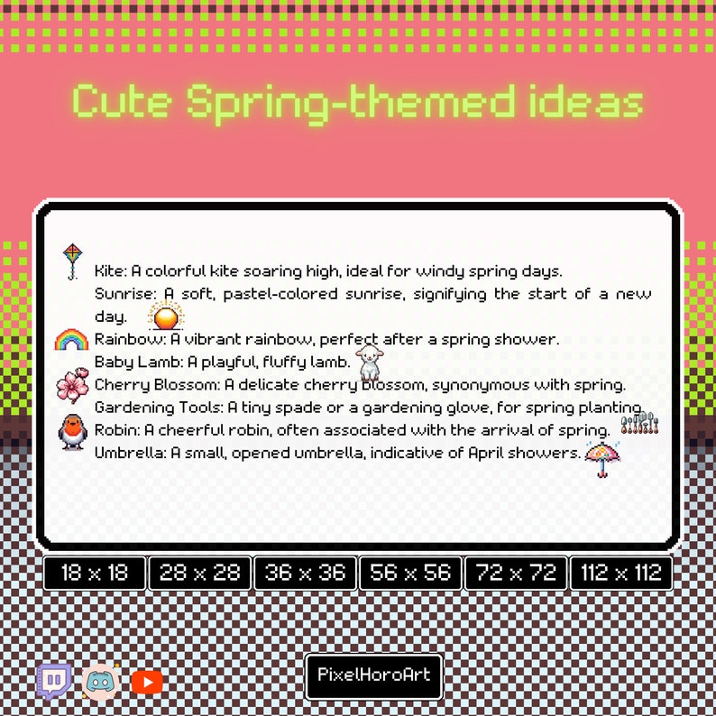 Cute Spring Theme Set 2 Pixel Art Style Sub, Bid, Emotes Badge for ...