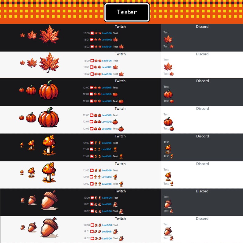 Cute Autumn Theme Pixel Art Style Sub, Bid, Emotes Badge for Twitch and ...