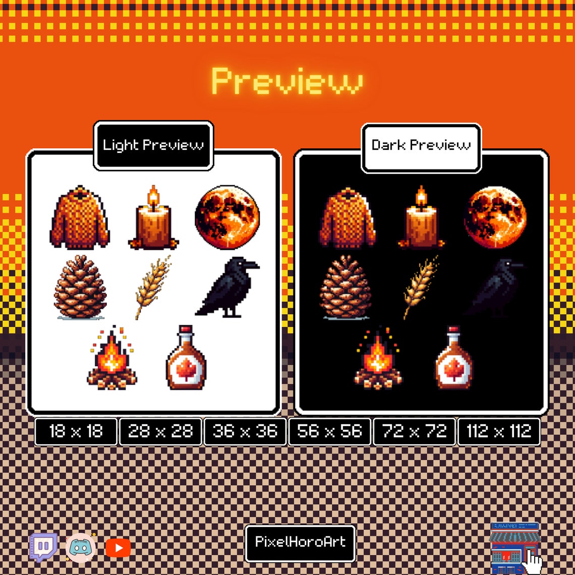 Cute Autumn Theme Set 2 Pixel Art Style Sub, Bid, Emotes Badge for ...