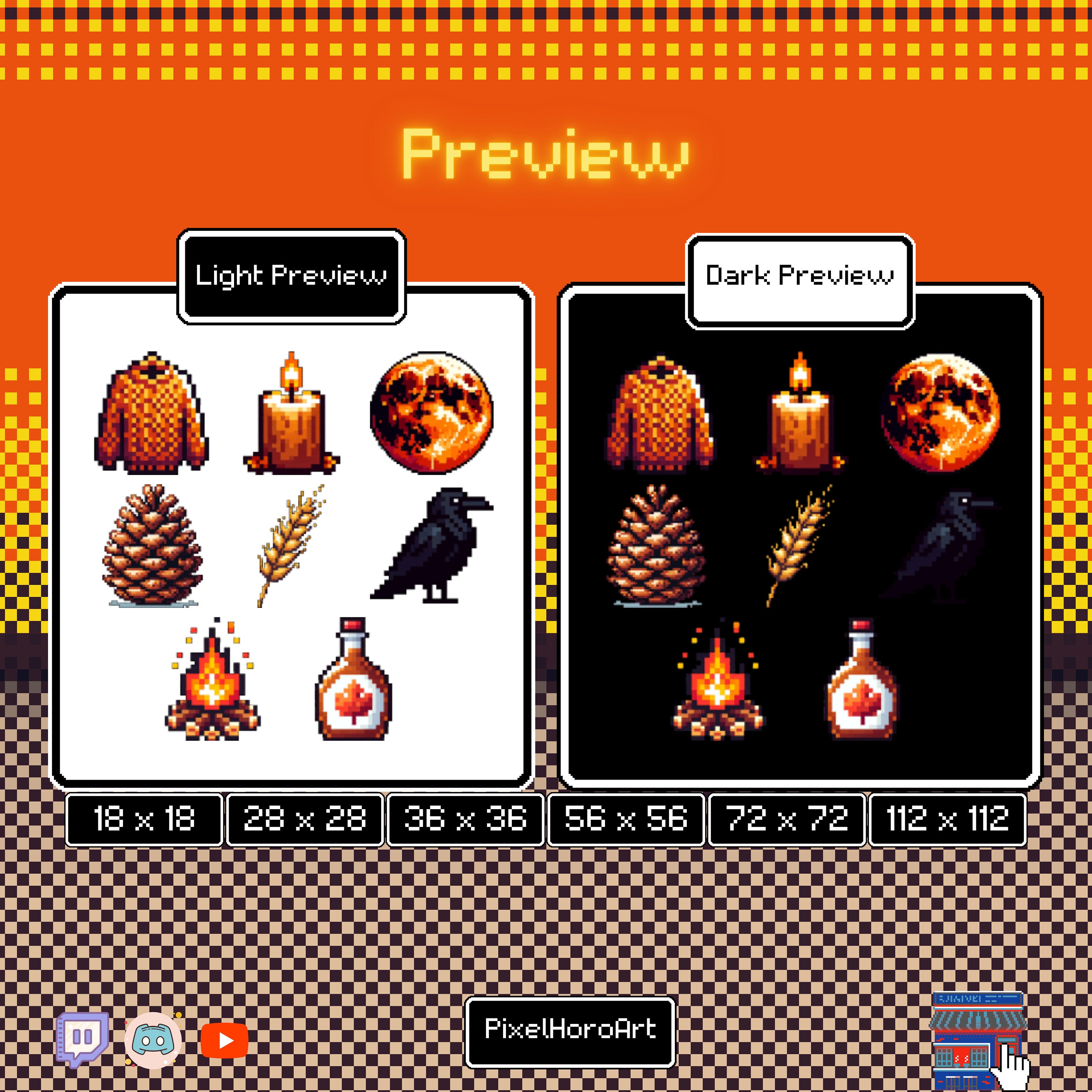 Cute Autumn Theme Set 2 Pixel Art Style Sub, Bid, Emotes Badge for ...