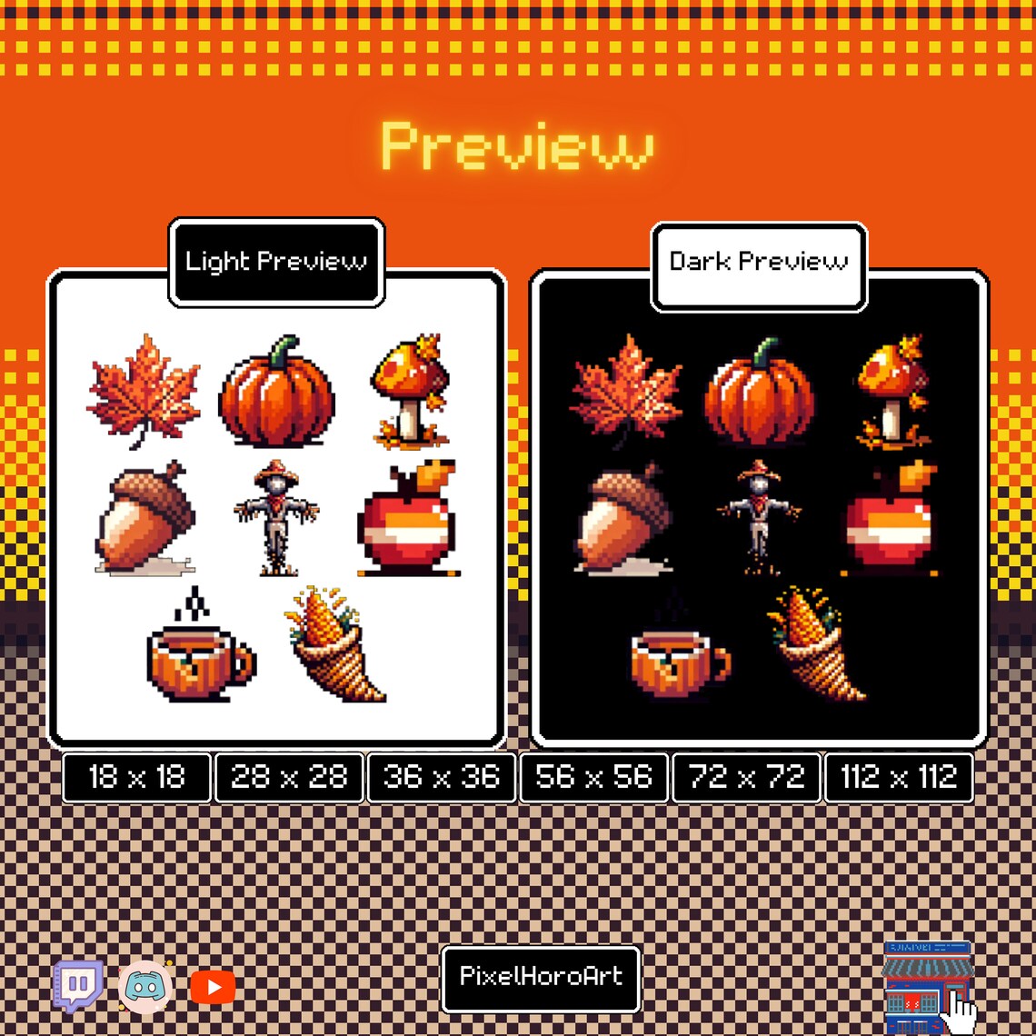 Cute Autumn Theme Pixel Art Style Sub, Bid, Emotes Badge for Twitch and ...