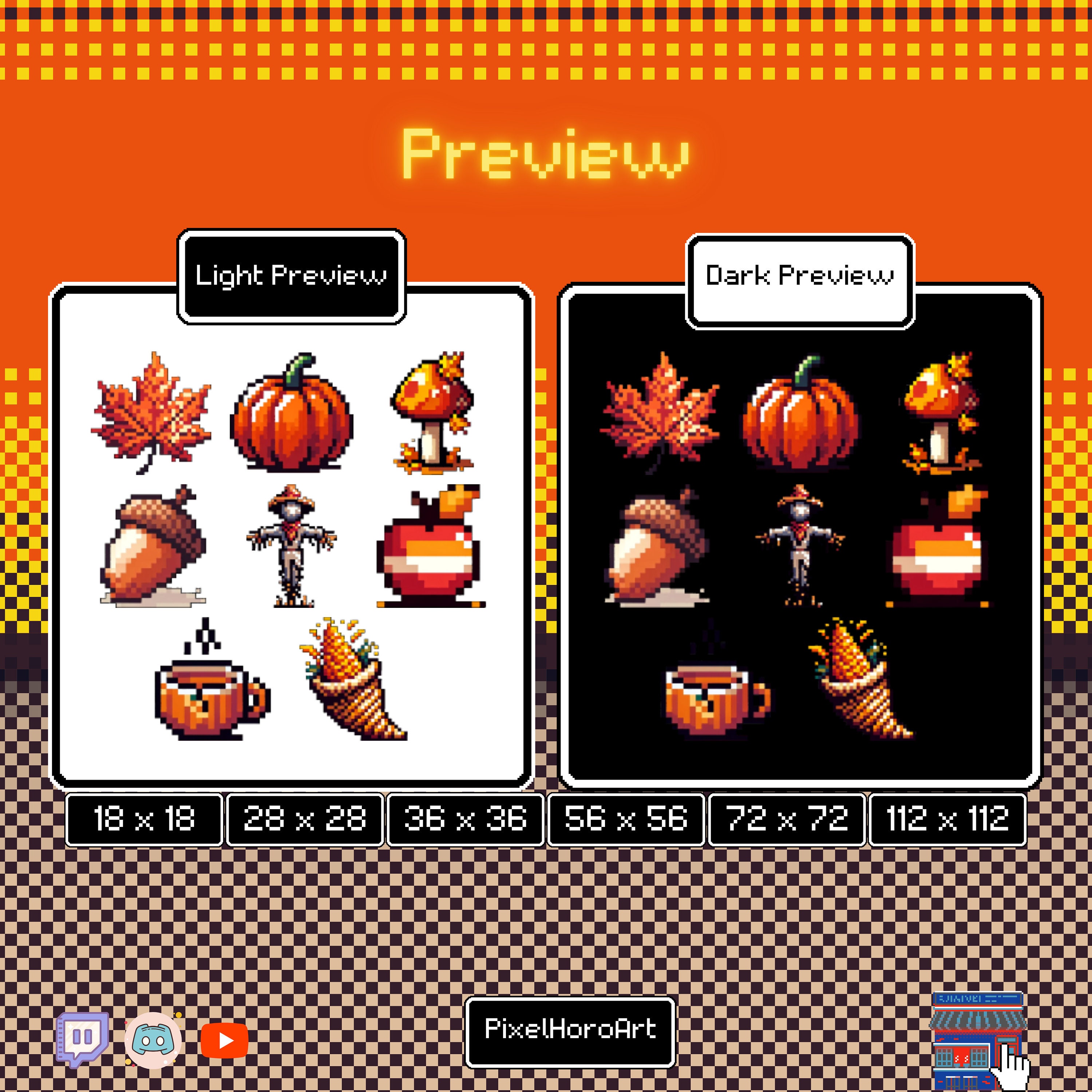 Cute Autumn Theme Pixel Art Style Sub, Bid, Emotes Badge for Twitch and ...