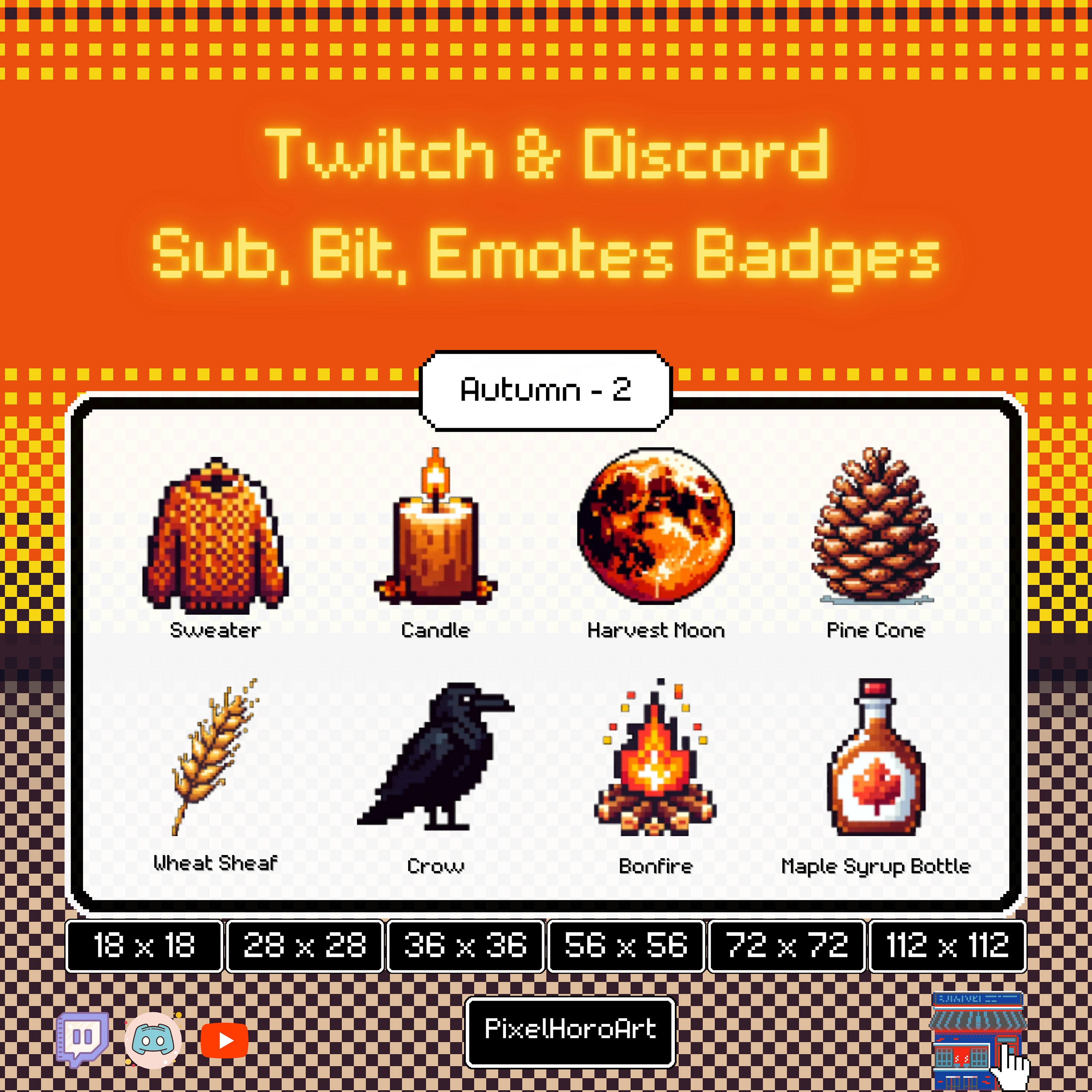 Cute Autumn Theme Set 2 Pixel Art Style Sub, Bid, Emotes Badge for ...