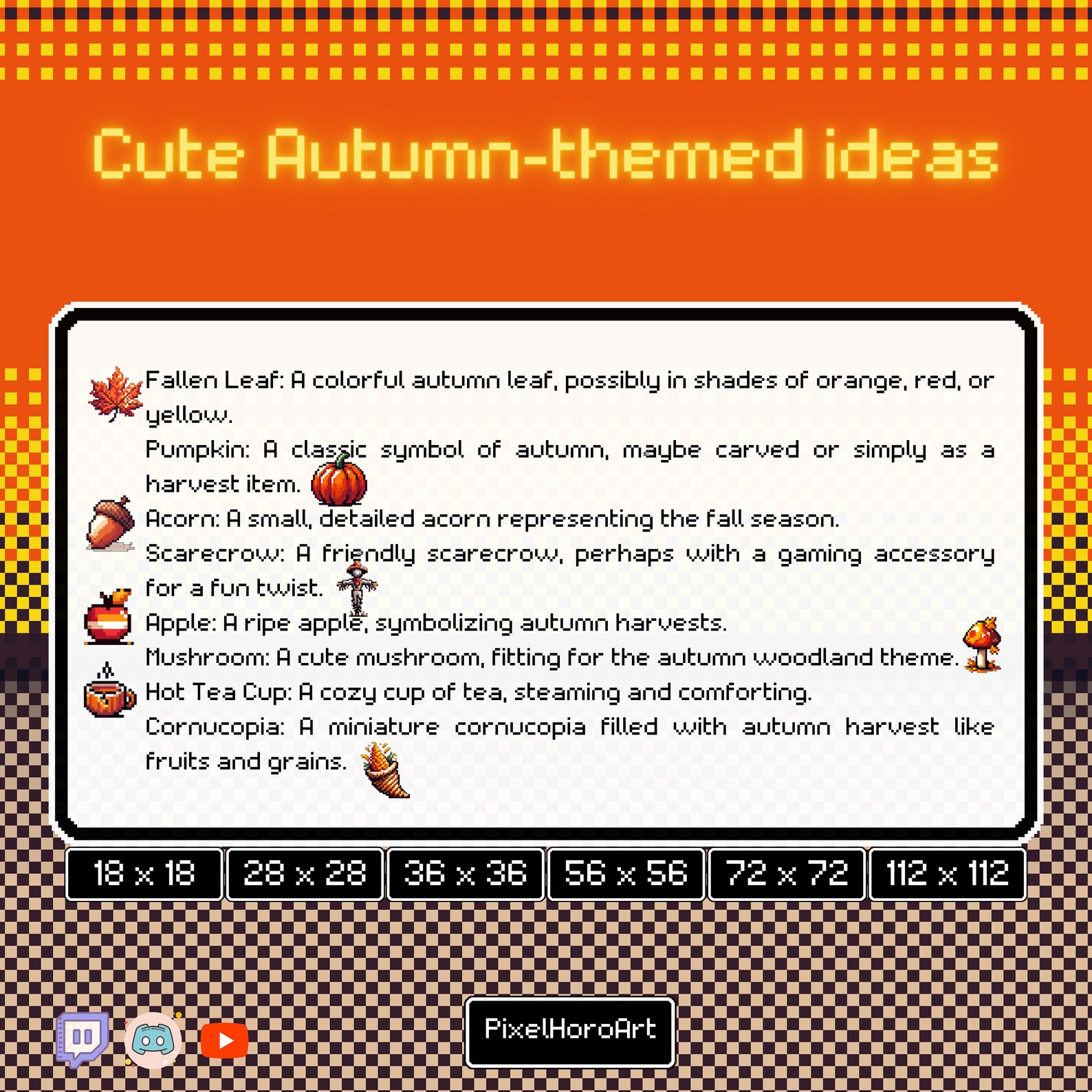 Cute Autumn Theme Pixel Art Style Sub, Bid, Emotes Badge for Twitch and ...