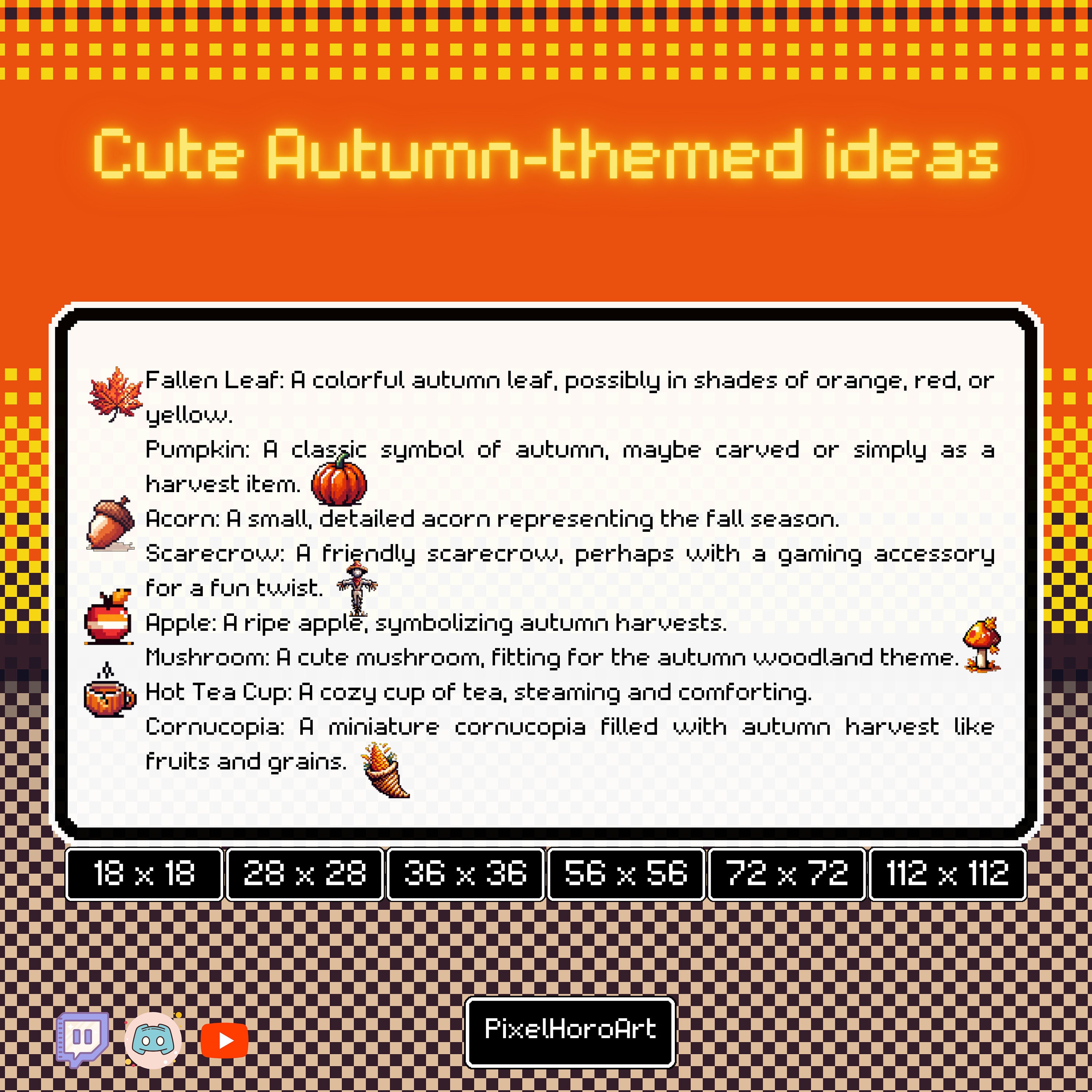 Cute Autumn Theme Pixel Art Style Sub, Bid, Emotes Badge for Twitch and ...