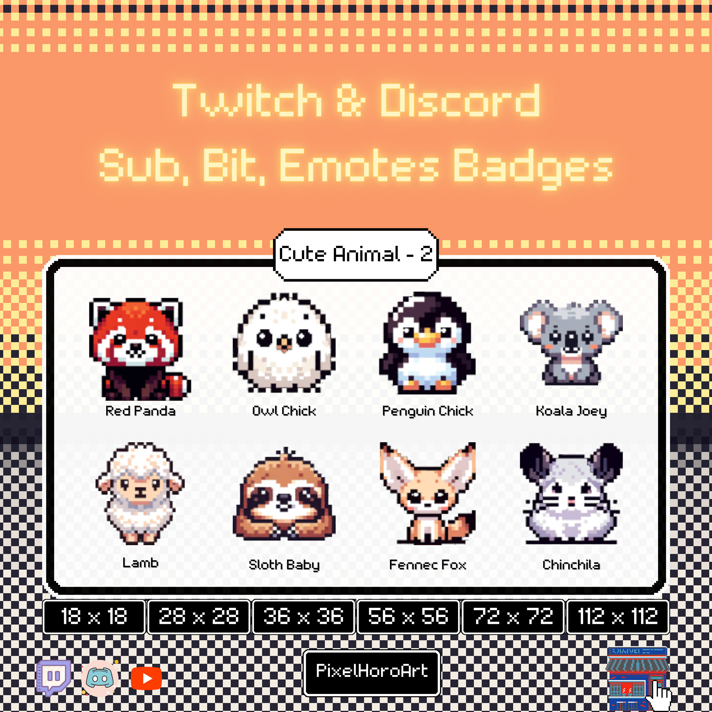 Cute Animal Theme Set 2 Pixel Art Style Sub, Bid, Emotes Badge for ...