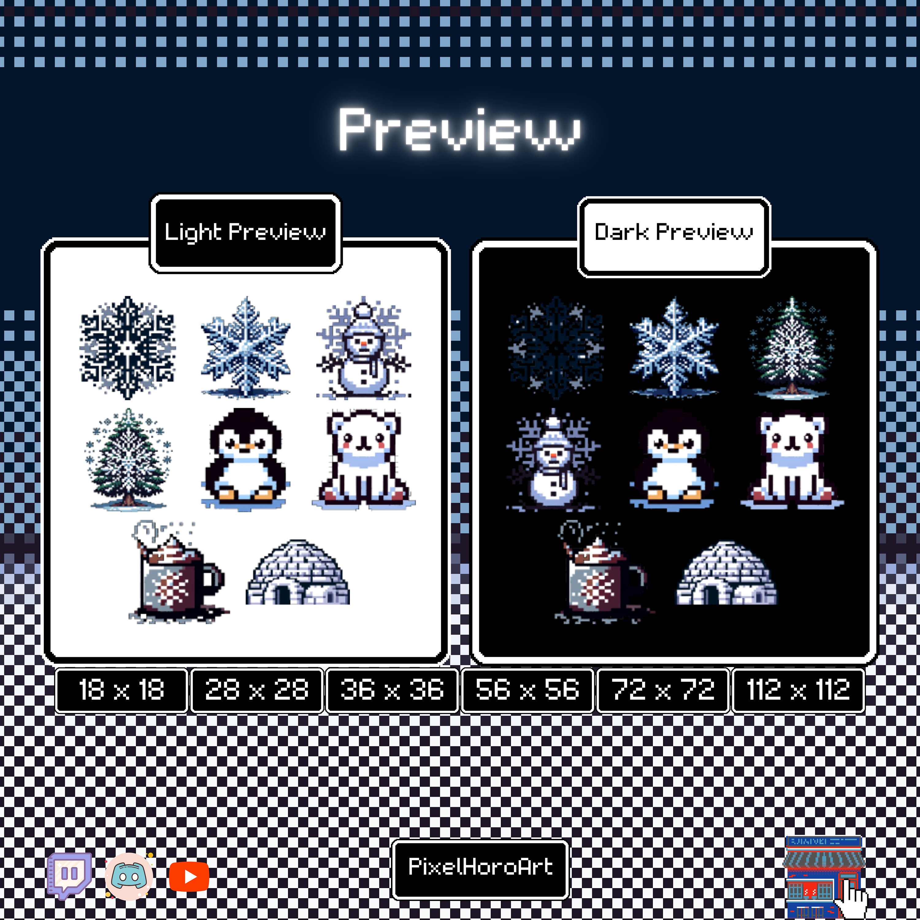 Cute Winter Theme Pixel Art Style Sub, Bid, Emotes Badge for Twitch and ...