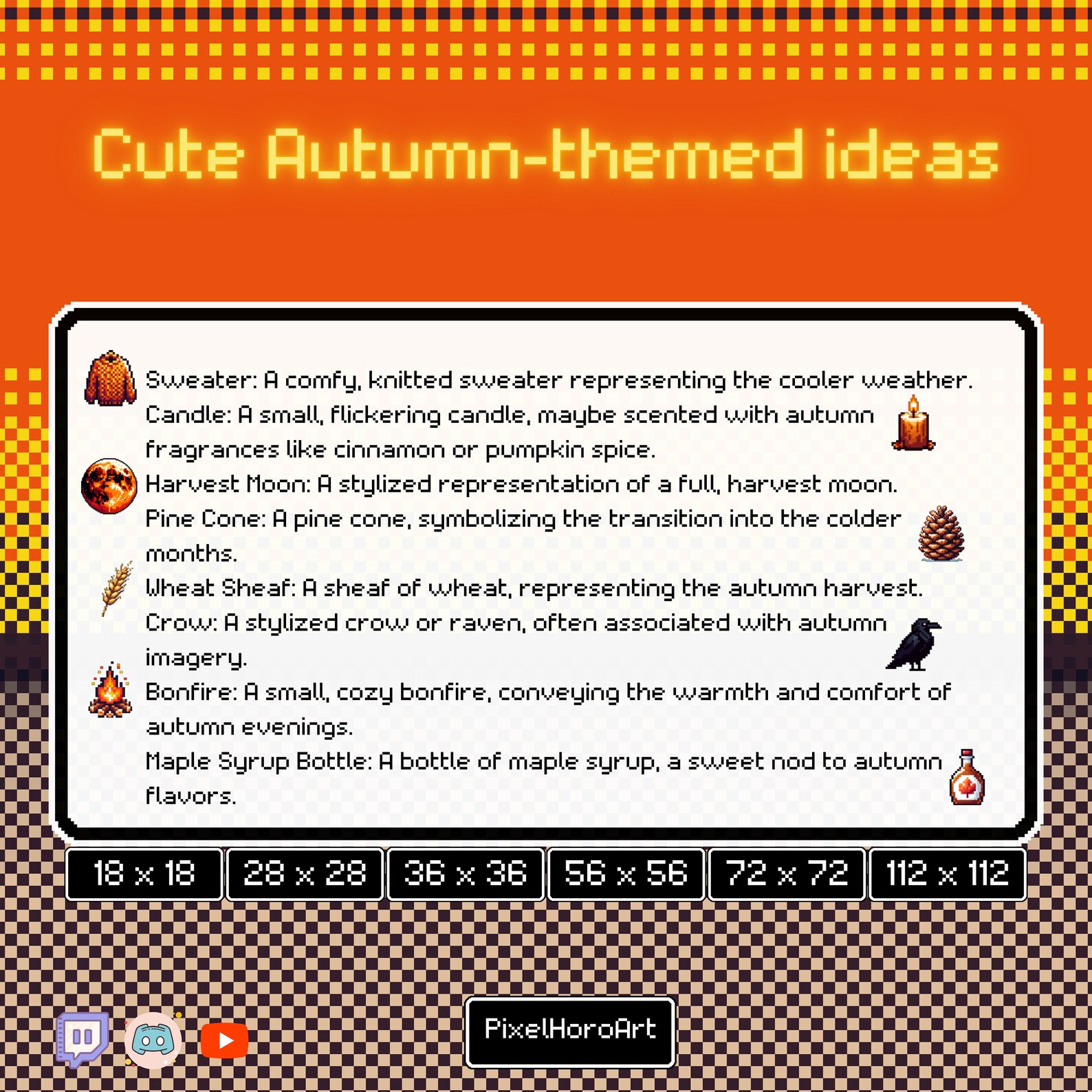 Cute Autumn Theme Set 2 Pixel Art Style Sub, Bid, Emotes Badge for ...