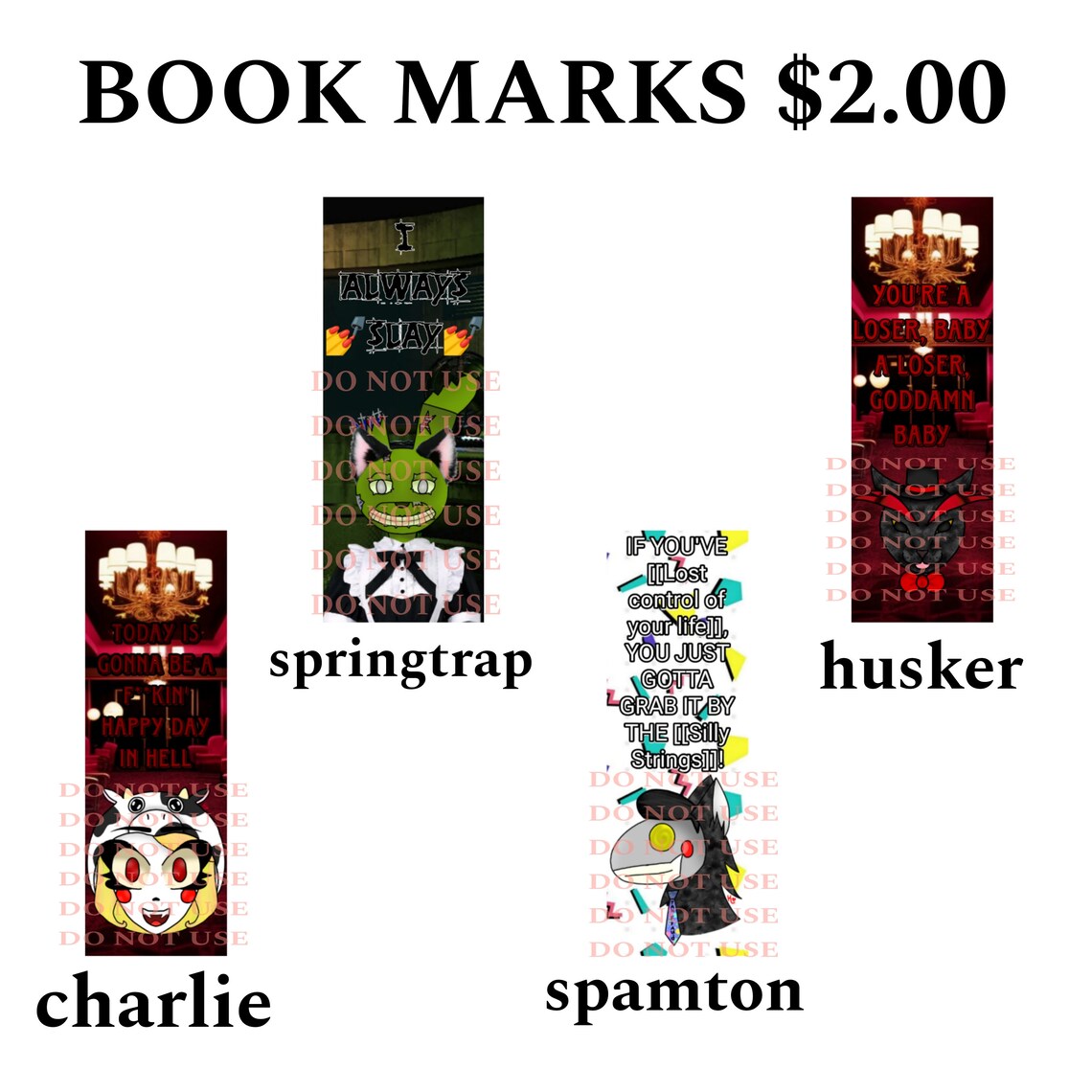 Various Bookmarks hazbin Hotel, Fnaf, Delta Ruin - Etsy