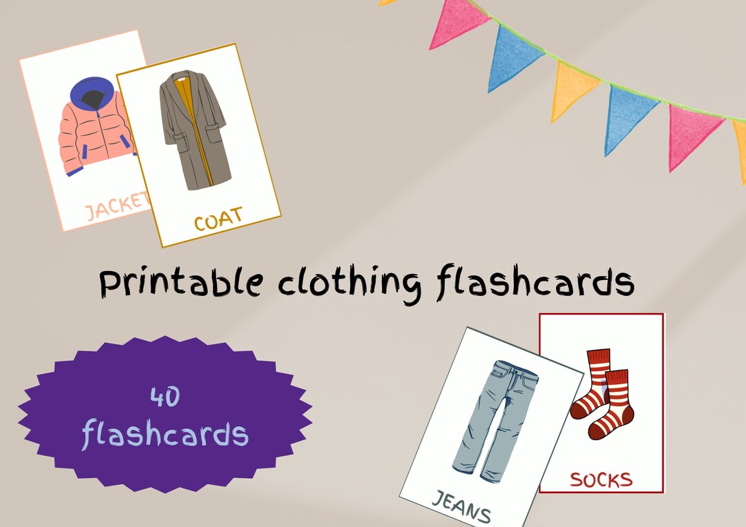 Printable Clothing Flashcards Size A4 (8 Flashcards) - Etsy
