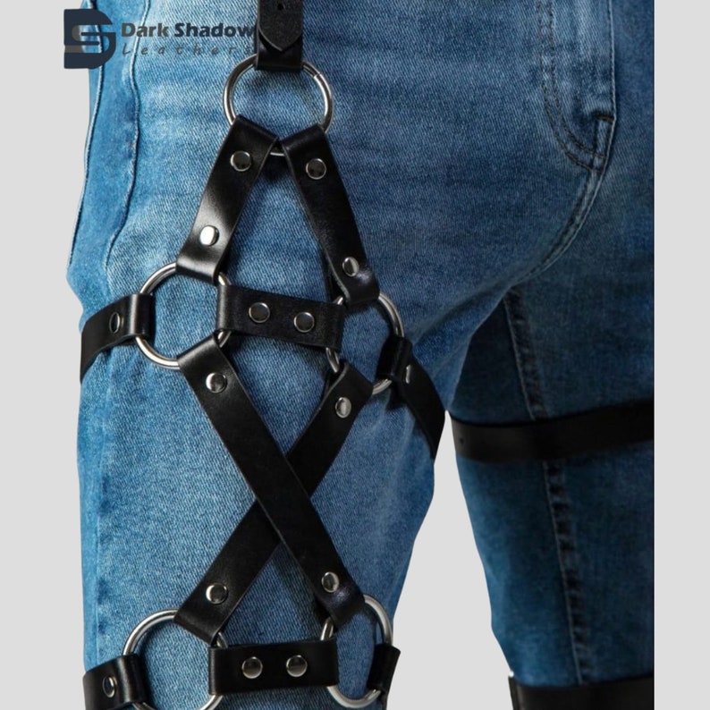 Leather Leg Harness Men Adjustable Harness Black & Red Waist - Etsy
