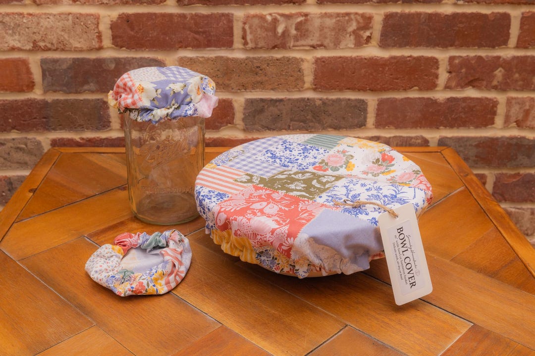 Patchwork Bowl Cover Jar Cap Bread Bag Set- Washable - Sourdough ...