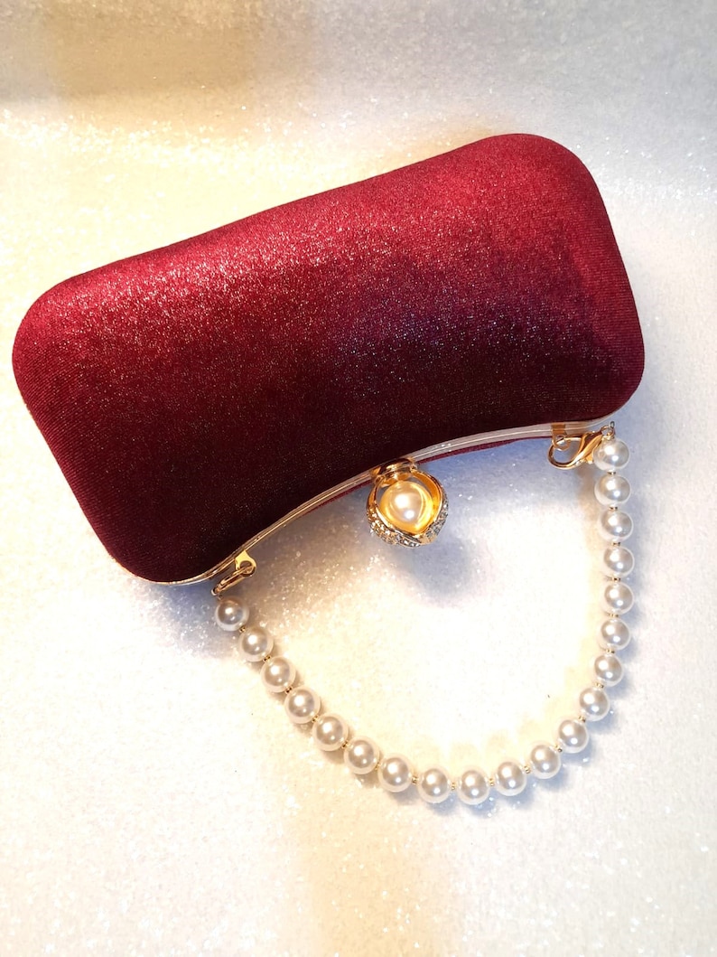 Wine Red Burgundy Velvet Clutch Bag With Pearl Handle - Etsy