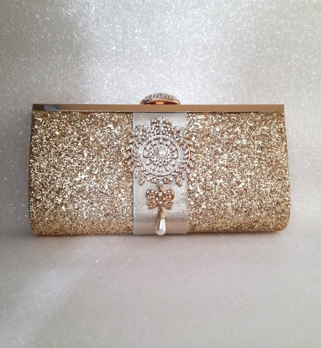 Gold Glitter Evening Clutch Bag for Bride or Bridesmaid,shiny Purse for Formal Event,embellished ...
