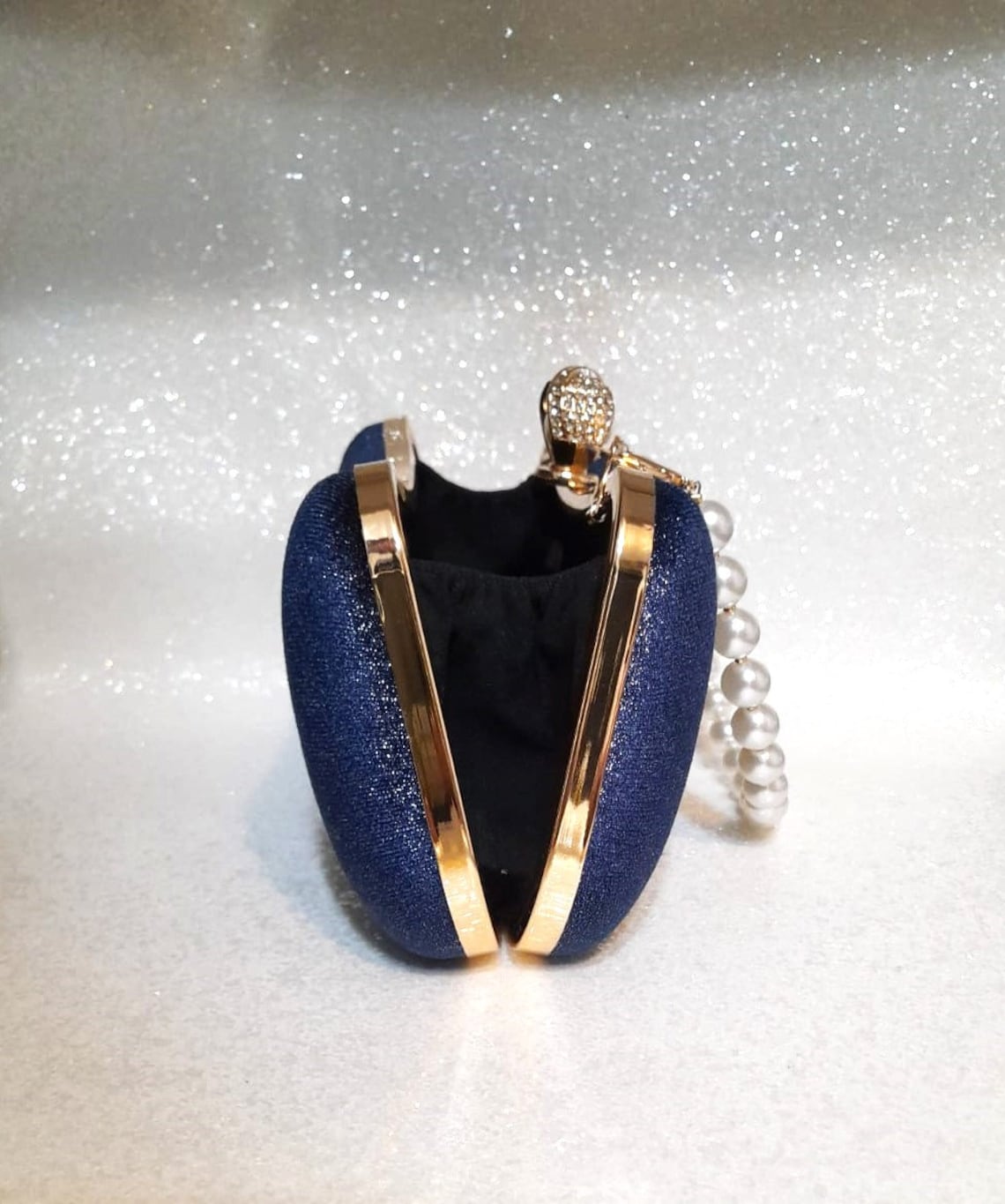 Navy Blue Velvet Clutch Bag With Pearl Handle - Etsy