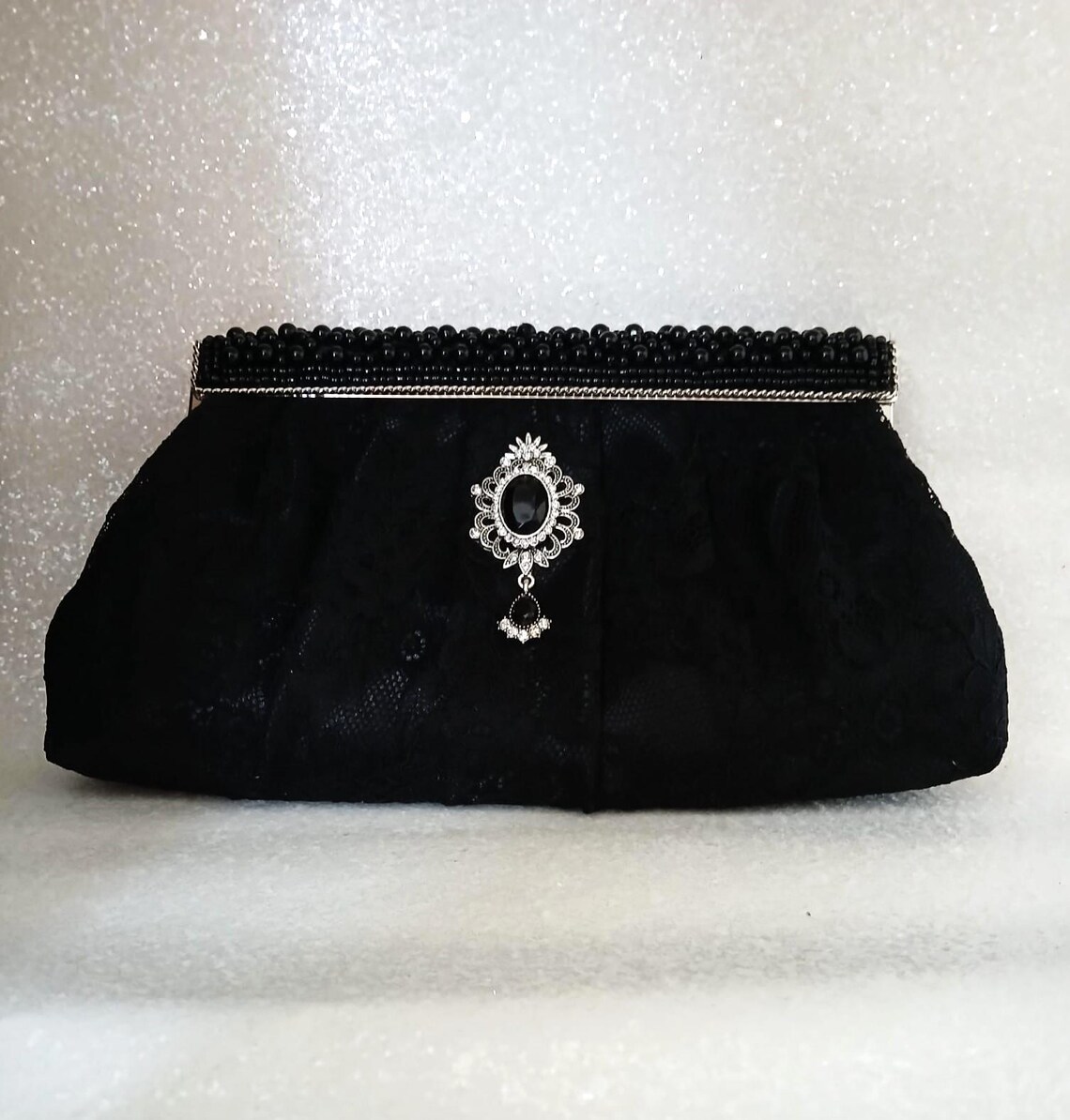 Vintage-inspired Black Gothic Lace Bridal Clutch Bag,evening Handbag ...