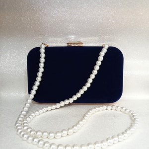 Dark Blue Velvet Clutch Bag: Pearl Handle, Gold Hardware - Etsy