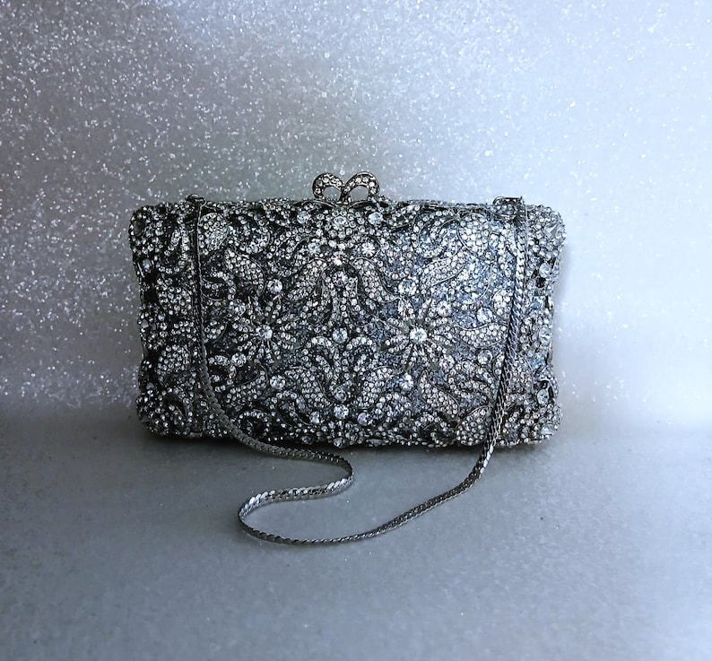 Swarovski Crystal Silver Evening Clutch Bag,shiny Crystal Handbag With ...