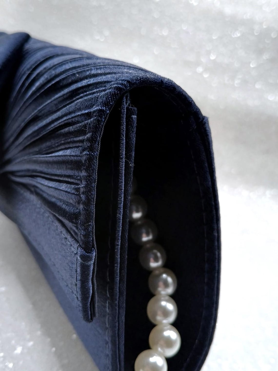 Vintage-inspired Navy Blue Satin Bridal Clutch With Pearl Handle - Etsy
