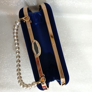 Dark Blue Velvet Clutch Bag: Pearl Handle, Gold Hardware - Etsy