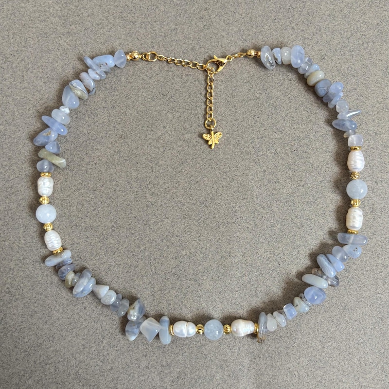 Blue Lace Pearl Necklace - Etsy UK