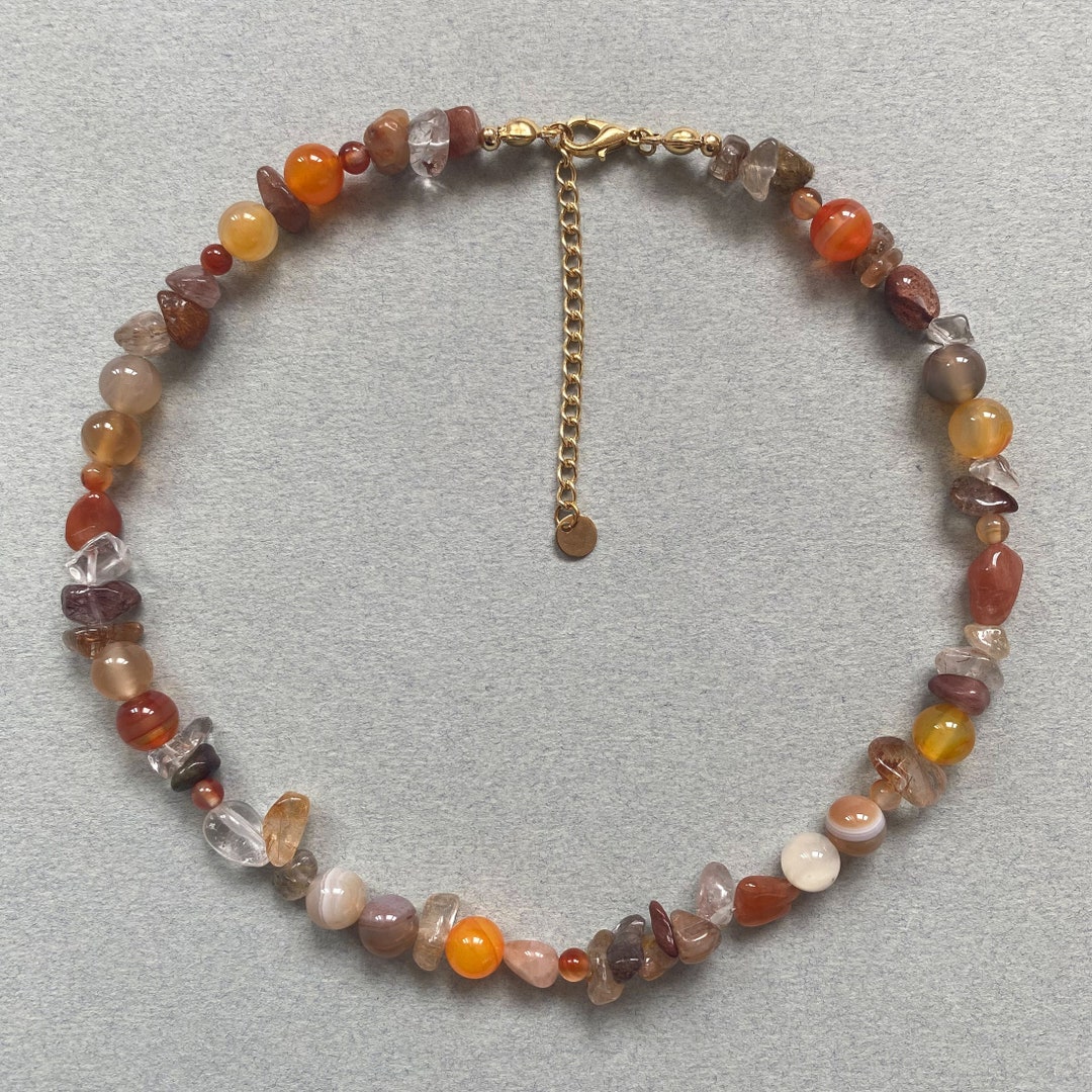 Orange Gemstone Necklace, Raw Gemstone Necklace, Gemstone Choker ...