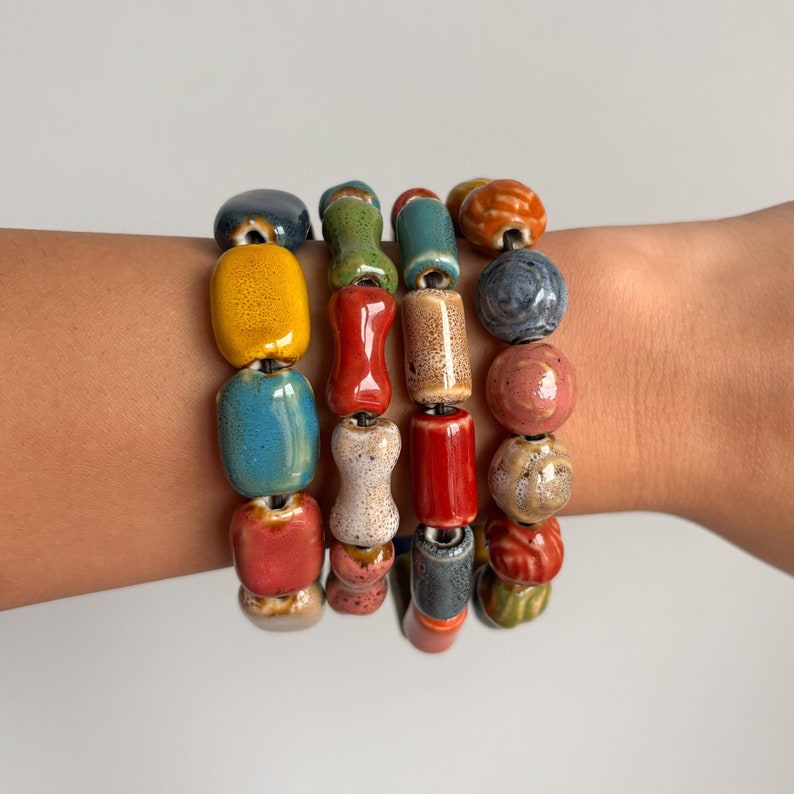 Handmade Colorful Ceramic Bead Bracelet for Women, Adjustable Boho ...