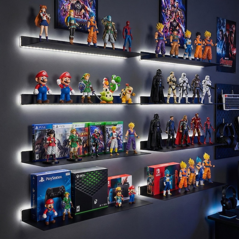 Wall Mounted Collectibles Organizer, Video Game Storage Shelf, Metal ...