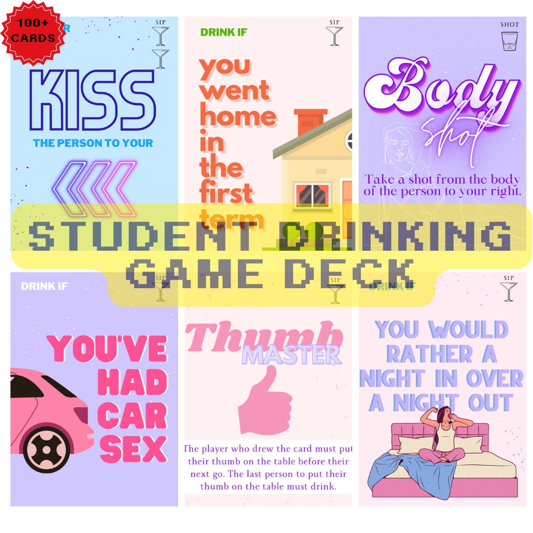 STUDENT DECK Digital Adult Drinking Card Game 100 Cards, UK Student ...